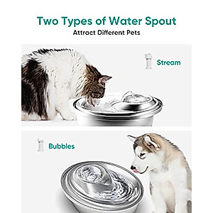 ZeePet Cat Water Fountain Stainless Steel D60,100oz/3L Pet Water Fountain for Cats Inside,Dog Fountain Water Bowl for Small, Medium Dogs and Cats (with mat, 6pcs Filters, Brushes)