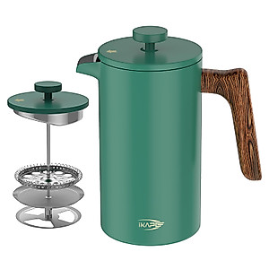 IKAPE French Press Coffee Maker, 34 OZ 304 Stainless Steel Espresso Coffee & Tea Maker with 4 Level Filtration System(Green)