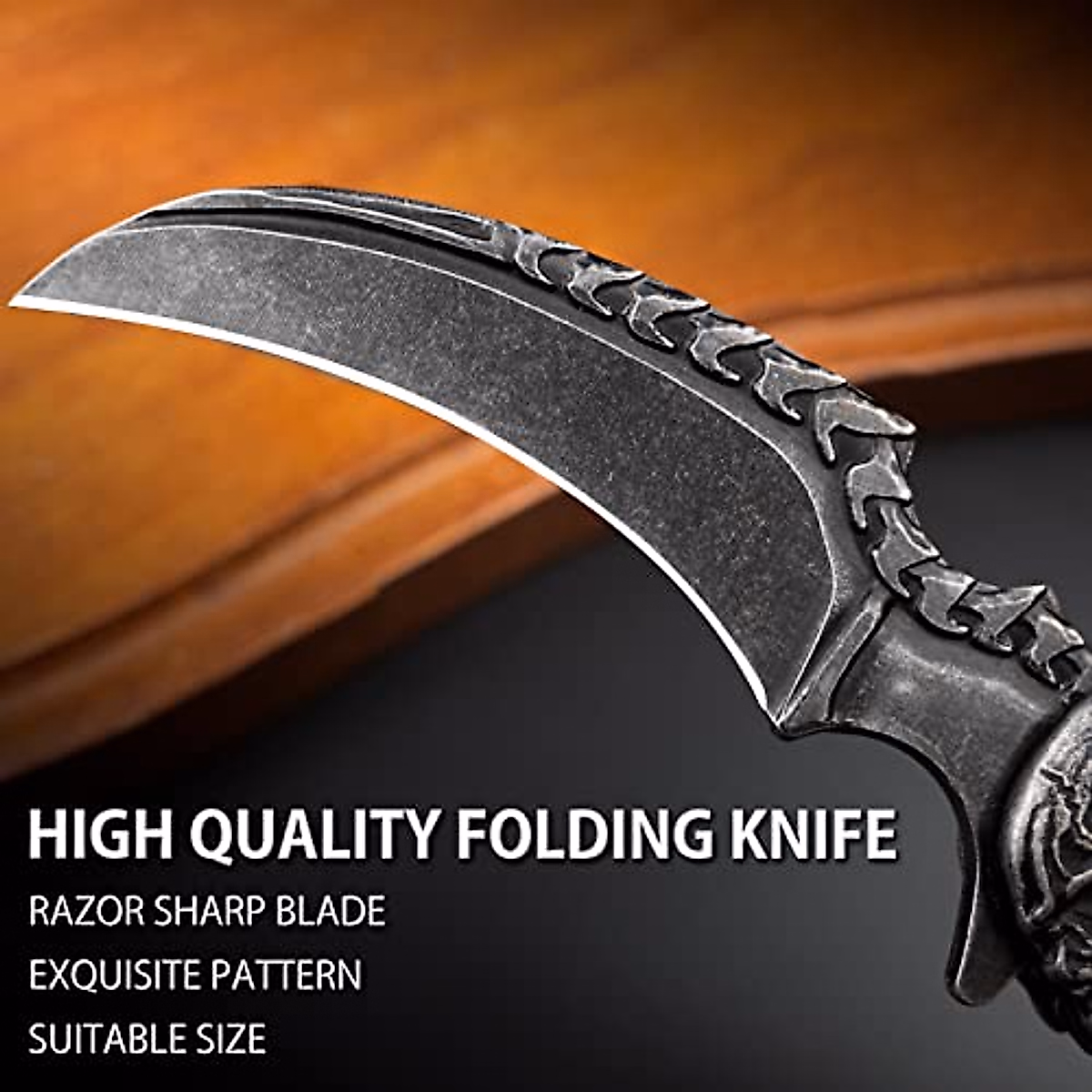 VALHALLA Skull Pocket Knife, Pocket Folding Knife With 3D Hollowed-out Skull, EDC Pocket Knife For Men Outdoor Camping Hiking Hunting