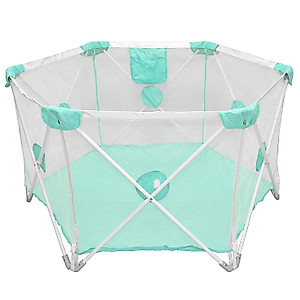HTTMT- Hexagon Safety Playpen Portable Foldable Mesh Playard Infants Baby Toodler Animals Fence w/Travel Bag Nursery Furniture for Indoor Outdoor - Tif Blue