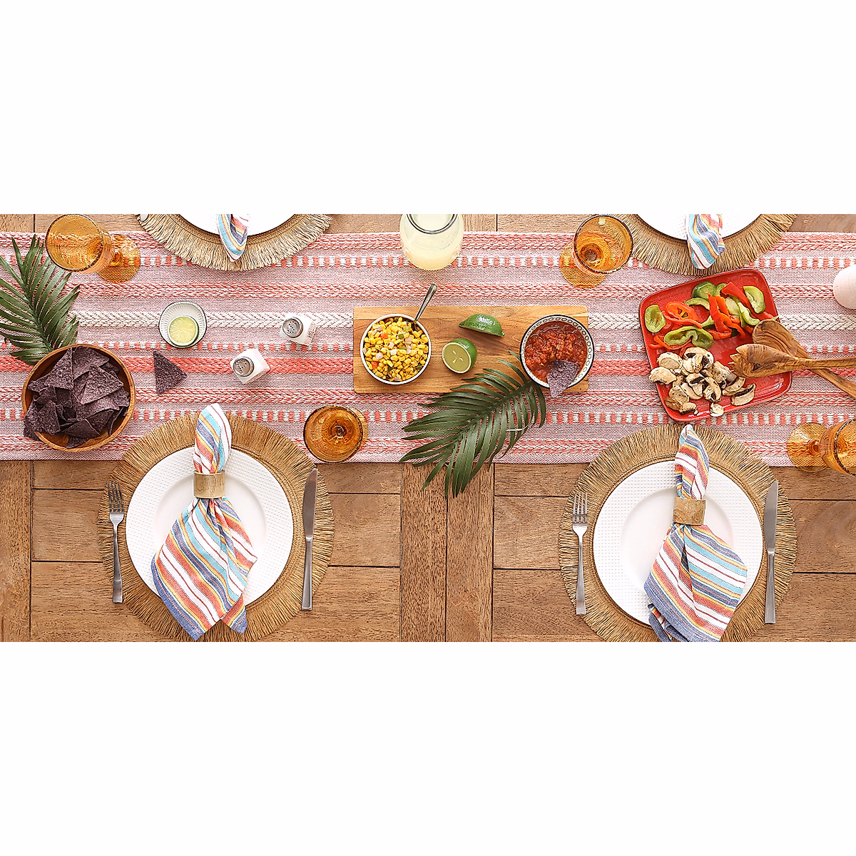 DII Farmhouse Braided Stripe Table Runner Collection, 15x72 (15x77, Fringe Included), Spice