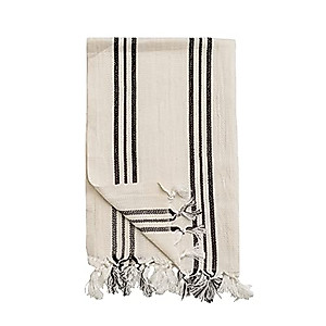 Sweet Water Decor Turkish Cotton + Bamboo Hand Towels | Large Size 19 x 35 | Cream with Decorative Stripes | Bathroom, Kitchen, Dish, or Baby Towel (Jordan - Three Black Stripes)