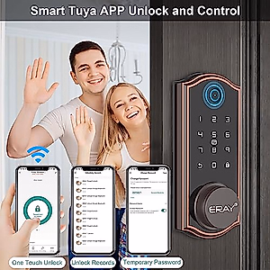 Smart Fingerprint Door Lock with Deadbolt, ERAY 5-in-1 Keyless Entry Door Lock with APP, Fingerprint, Keypad Code, Keys and Fobs, Front Door Locks Set for Interior Home Security Hotel Apartment