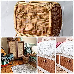 MINHKUST 14" Width Natural Brown Dark Square Rattan Cane Webbing Roll 3 Feet Length for Caning Projects, Pre-Woven Radio Mesh Cane Webbing Sheet for Furniture, Chair, Table, Ceiling (3 FEET)