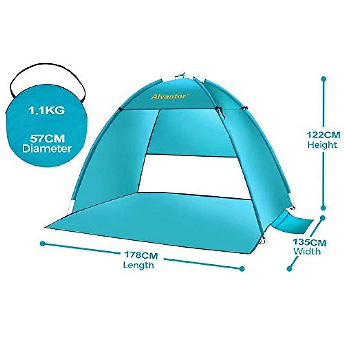 Alvantor Coolhut Beach Tent Beach Umbrella Outdoor Sun Shelter Cabana Automatic Pop Up UPF 50+ Sun shade Portable Camping Fishing Hiking Canopy Easy Setup Windproof (PATENT PENDING) 7014V 1-3 Person