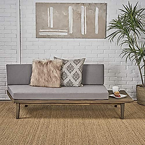 Christopher Knight Home Eulah Indoor Minimalist Acacia Wood Right-Sided Sofa with Grey Cushions, Grey Finish / Grey