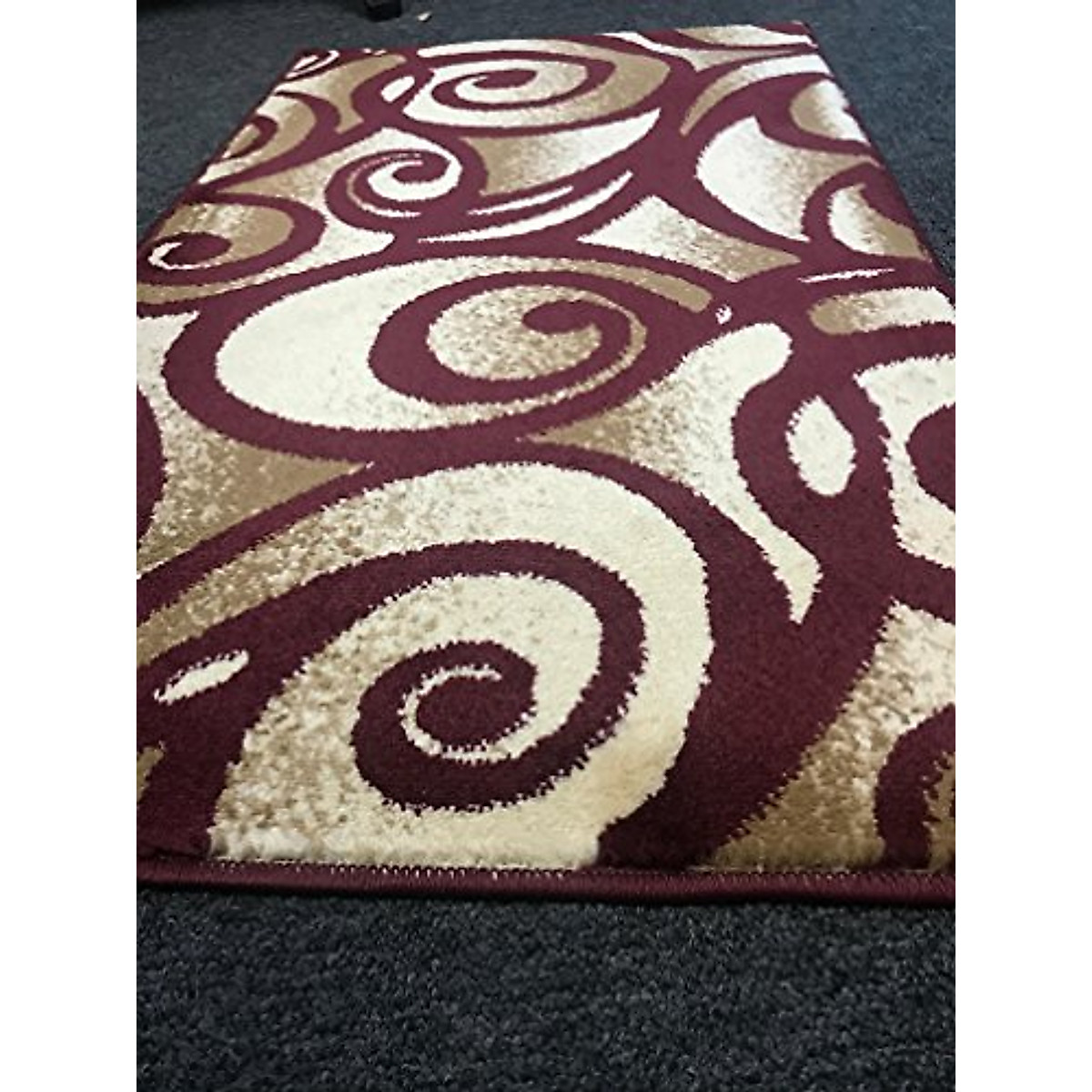 Bellagio Modern Door Mat Contemporary 256,000 Point Area Rug Burgundy Swirl Design 341 (2 Feet X 3 Feet 4 Inch )