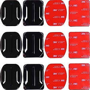 Adhesive Mounts for GoPro Cameras - 3x Curved & 3x Flat Mounts Bundle W/ 3M Sticky Pads- Tape Mount to Your Helmet/Bike/Board/Car- Fits ALL Go Pro Models - Premium Camera Accessories - 1 Year Warranty