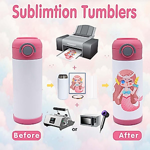 HIZEE 12 oz 6 Pack Sublimation Tumbler Straw Sippy Cup Blank with Straw and Lid,Mixed coloer Spill Proof Stainless Steel Thermos Water Bottles for School