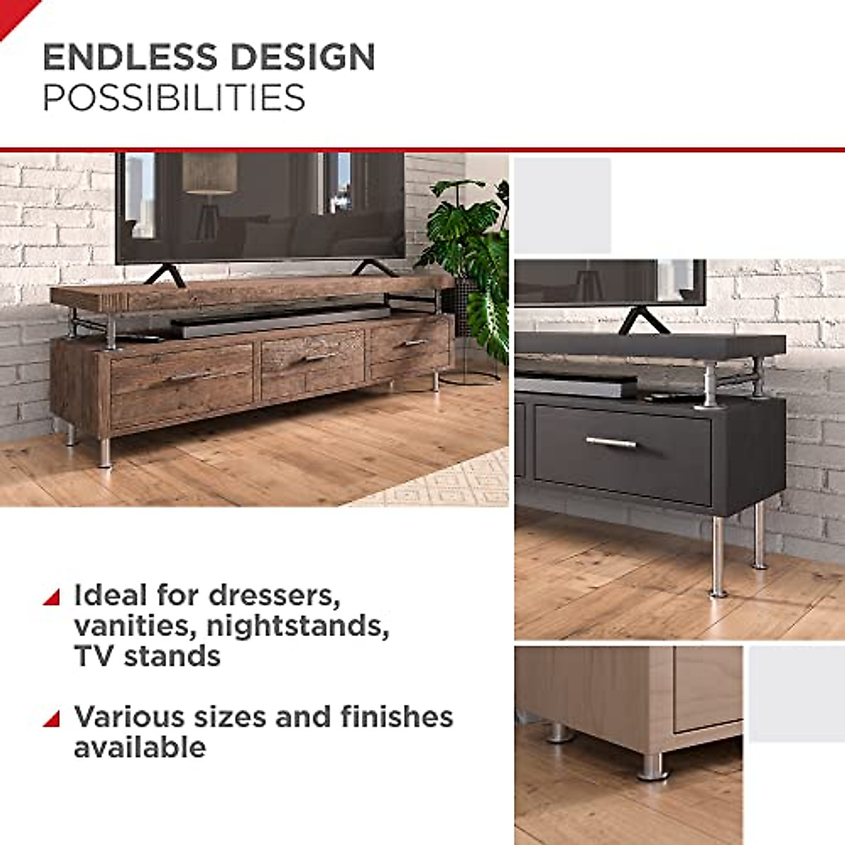 Richelieu Hardware 64217150155 5 15/16 in (150 mm) Round Furniture Leg with Levelling Glide, Satin Nickel