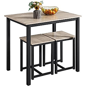 Yaheetech 3 Piece Dining Table Set - Kitchen Table & Chair Sets for 2 - Compact Table w/ 2 Stools & Space Saving Design for Dining Room Living Room Kitchen, Gray