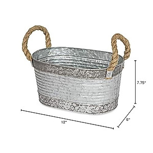 The Lucky Clover Trading Jillian Oblong Galvanized Metal Container with Rope Handles 12in