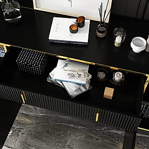 AIEGLE Modern 63" Long Buffet Sideboard Console Table, Kitchen Storage Cabinet with Drawer & 4 Doors, Buffet Server Bar Decorative Cupboard for Dining Living Room Entryway, Black & Golden