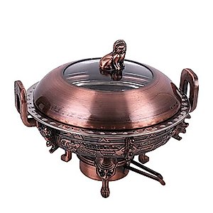 Retro Hot Pot Shabu Shabu Pot 1.3L Small Hotpot with Alcohol Stove - Single Person Soup Boiler Food Warmer Chafing Dish Set, Fuel not Included/Red Copper