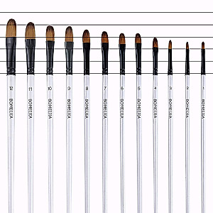 GETHPEN Filbert Paint Brushes Set, 12 PCS Artist Brush for Acrylic Oil Watercolor Gouache Artist Professional Painting Kits with Synthetic Nylon Tips