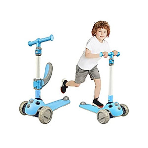 Kids Scooter 3 Wheels Scooter for Kids with Removable Seat 2-in-1 Sit/Stand Kick Scooter for Boys Girls Kids Age 3+