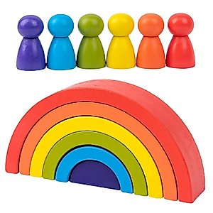 SGVV90 Wooden Rainbow Stacking Game Learning Toy Geometry Building Blocks,Montessori Learning Educational Toys