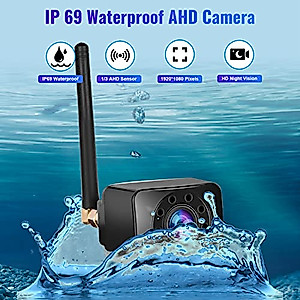 Wireless Backup Camera for Trucks Car Pickup Camper Van, 4.3 Inch IPS Monitor, HD 1080 Digital License Plate Rear View Camera Night Vision Waterproof Image Flip Grid Lines ON/Off