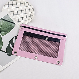 Zittop 2 Pcs Pencil Pouch 3 Ring Binder, Zipper Pencil Pouches Case Binder Cosmetic Bag (Pink and Blue)