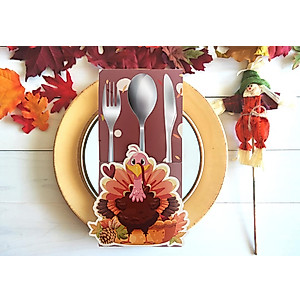 Shenbiadolr 24PCS Turkey Cutlery Utensil Holders – Thanksgiving Day Fall Give Thanks Dinner Party Supplies Decorations