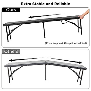 Black Folding Bench 6 Feet Plastic Outdoor Bench Portable Folding Bench Seat Foldable Bench Seating with Carrying Handle for Dining Camping Picnic BBQ Sports Garden Indoor Outdoor Patio Activities