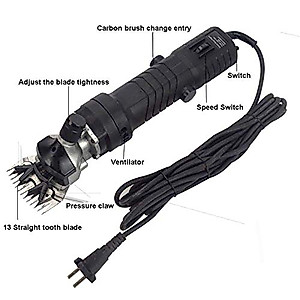 ele ELEOPTION Electric Sheep Shears, 110V 450W Heavy Duty Pet Grooming Goat Clippers, Farm Animal Shave Tool with 13 Straight Tooth Shear Blades 6 Adjustable Speed for Sheep Animal Wool Livestock