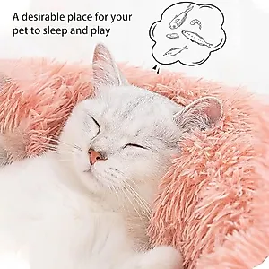 Geizire Anti Anxiety Round Fluffy Plush Faux Fur Warm Washable Cat Bed & Dog Bed, Washable Calming Cat Bed, Soft Cozy Cuddler Joint-Relief Dog Bed