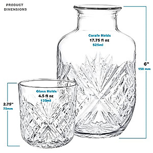 DUHALINE Crystal Bedside Carafe and Glass Set, Crystal Bedside Night Carafe Pitcher and Tumbler Glass Set, 2 Piece Water Pitcher And Cup Night Set (17.75 oz or 525 ml)