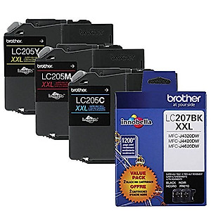 Brother LC207 Black Ink Twin Pack with Super High Yield Color Ink Cartridge Set