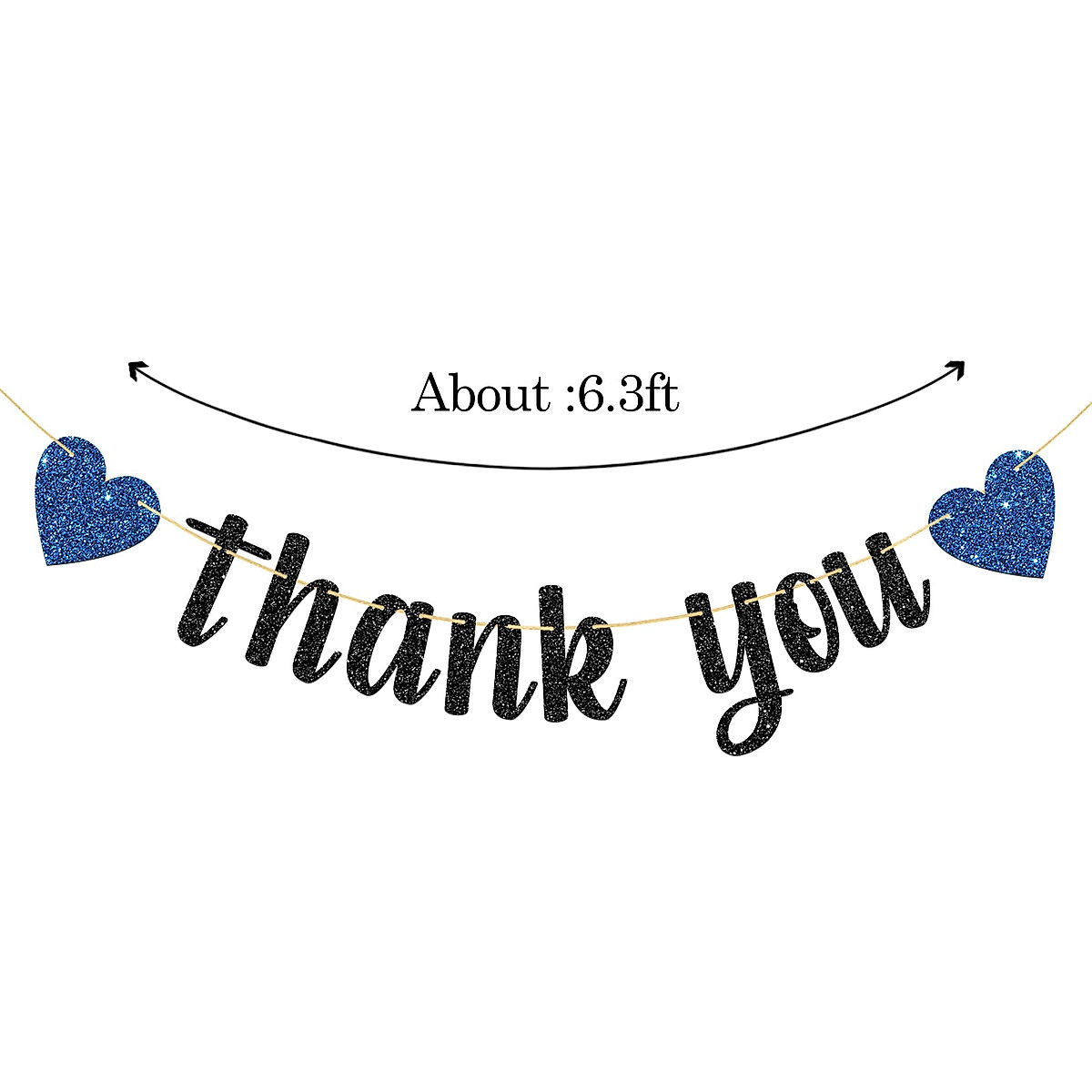 WeBenison Thank You Banner for Wedding/Engagement Theme/Baby Shower/Bridal Shower/Thanksgiving Day Celebration Party Decoration Supplies Black Glitter