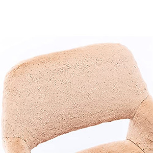 Faux Fur Side Reception Chair, Vanity Chair Desk Chair Small Home Office Accent Chair Cute Chair with Wood Metal Legs for Bedroom Makeup Living Room