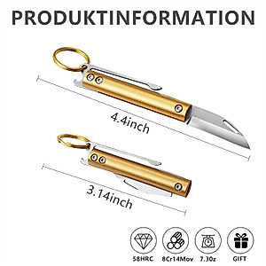 Coowolf Mini Keychain Knife Brass Folding Pocket Knife Daily Box Cutter EDC Knife, Creative Gift Keychain Accessories for Men&Women