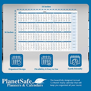 2024 Horizontal Sky Blue Wet & Dry-Erasable Wall Calendar 36 tall x 56 wide with next year planning area