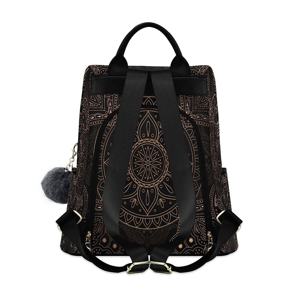 ALAZA Boho Flower Goledn Mandala Floral Women Backpack Anti Theft Back Pack Shoulder Fashion Bag Purse