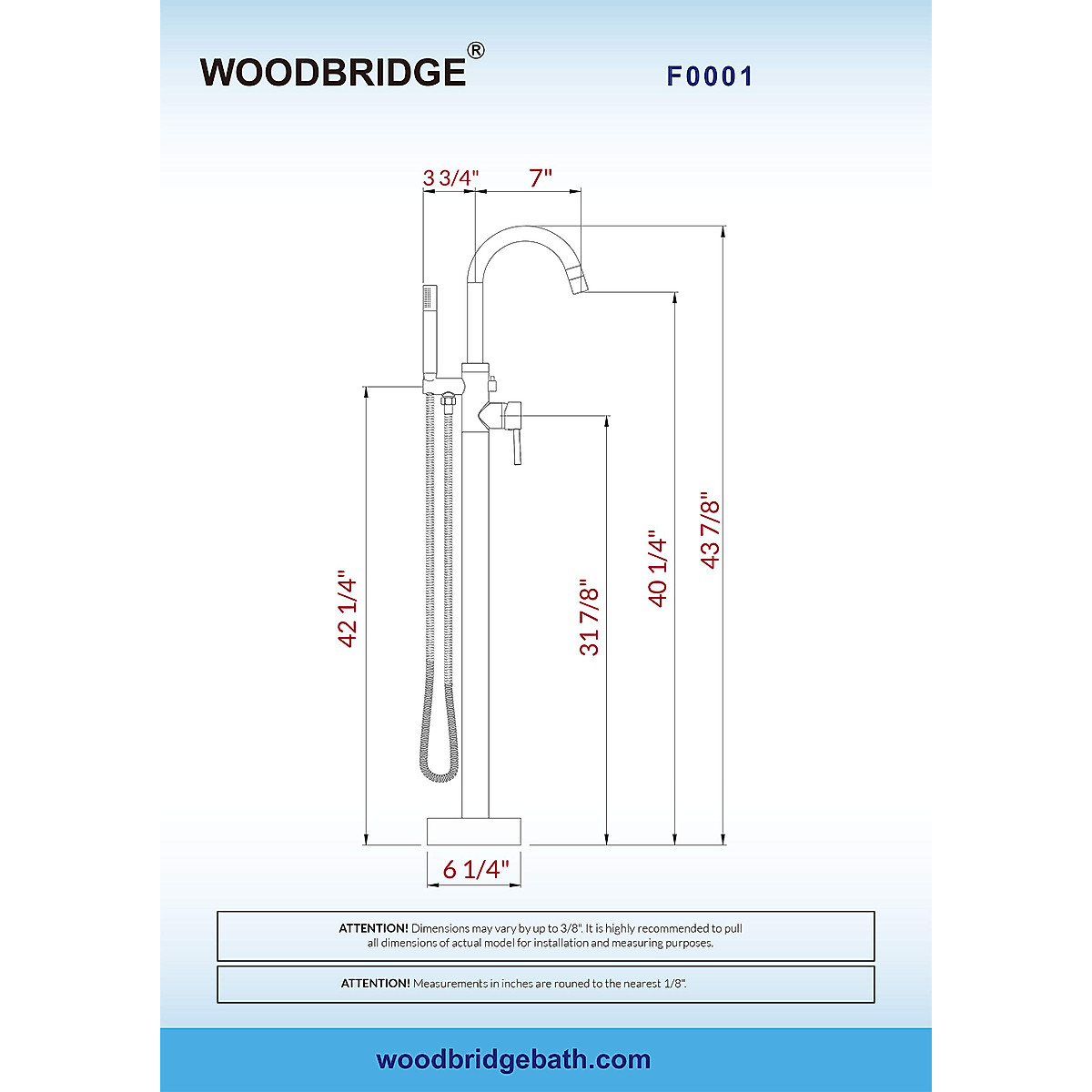Woodbridge F-0001 Freestanding Bathtub, Brushed Nickel