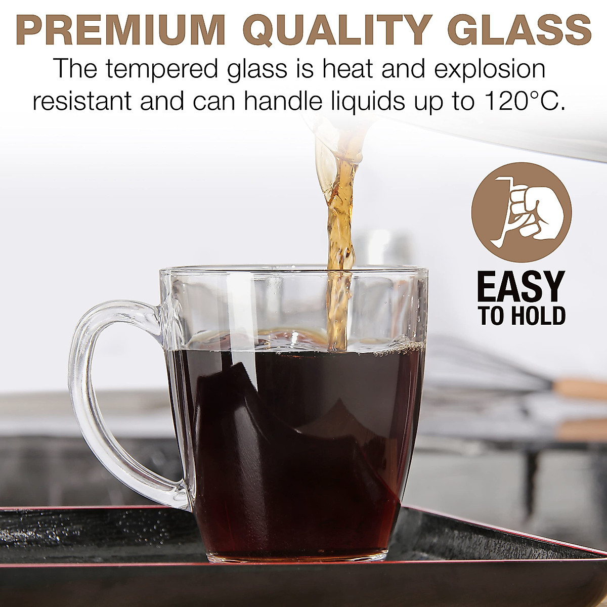 Eparé Clear Glass Coffee Mugs - 12 oz Clear Transparent Tea Cups & Coffee Glasses - Clear Coffee Mugs Set of 2 - Cappuccino Glass Mugs & Cup For Hot Beverages With Handle
