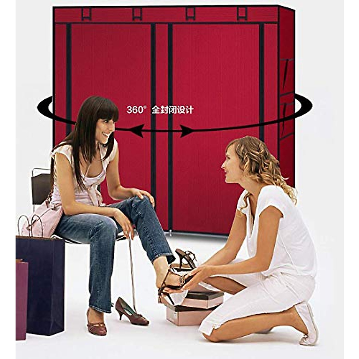 6 Tier Shoe Rack Organizer for 36 Pair Shoes, Double Rows 12 Lattices Free Standing Shoe Cabinet Storage Shelf Holder with Non-Woven Fabric Dustproof Cover,Large Portable Closet Shoe Tower (Wine Red)