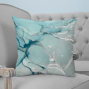 Roses Garden Decorative Throw Pillow Cover Blue Aqua Turquoise Teal Marble Textured Pillow Case Square Cushion Cover Super Soft Brushed Fabric Pillowcase for Home Couch Sofa Bed, 16" x 16"