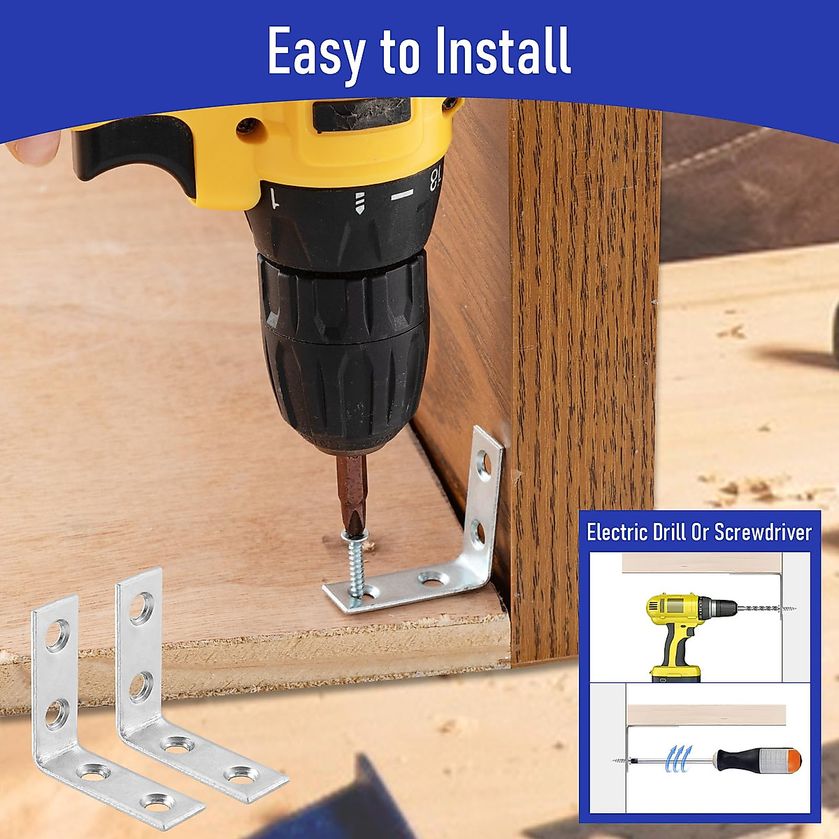 40 Pack L Bracket Corner Braces, Small Metal L Brackets for Wood, 1.5 inch Steel Joist Right Angle Brackets for Wood Shelves Chair Drawer Cabinet with Screws, Zinc Plated HOME MASTER HARDWARE