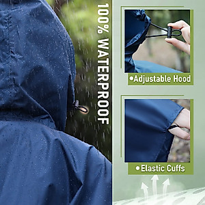 Women Waterproof Rain Poncho with Pockets Navy, One Size