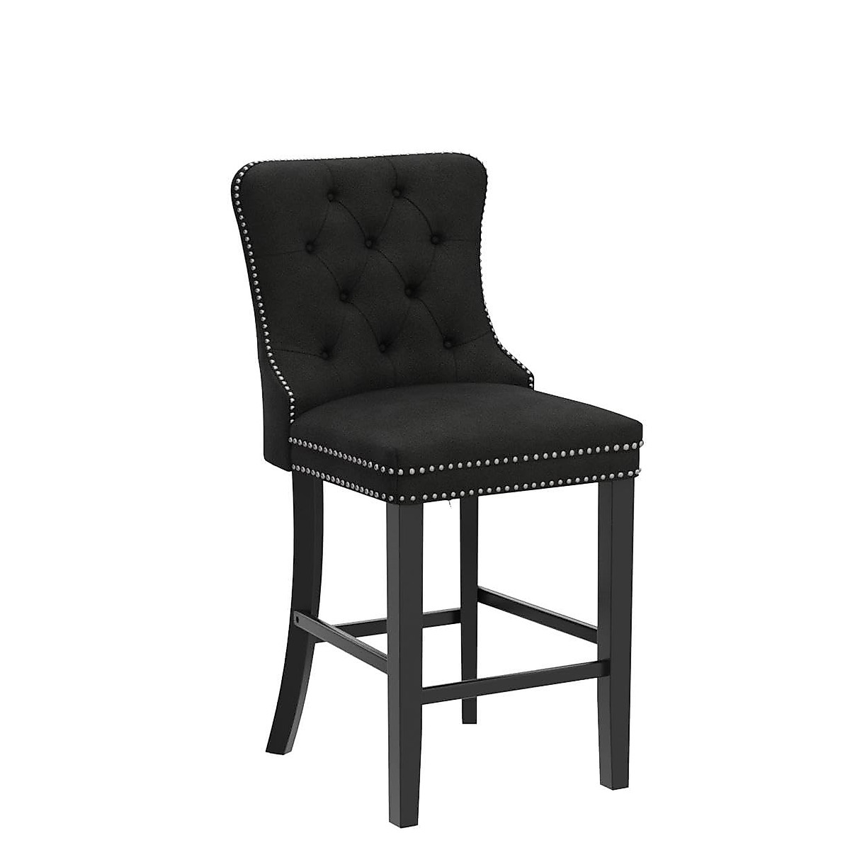 Kiztir Counter Height Bar Chairs Set of 2, 27" Modern Velvet Bar Stools with Button Decor, Nailhead Trim, Solid Wooden Legs, Beige Upholstered Bar Stools for Kitchen, Cafe, Pub (Black)