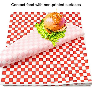FHDUSRYO 100 Sheets Checkered Dry Waxed Deli Paper Sheets, Grease Resistant Checkered Basket Liner with 24 Popcorn Favor Boxes, Red and White Sandwich Paper Wraps for Party, Picnic (11x10.2inch)