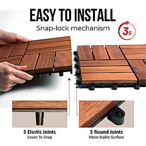 10 PCs Interlocking Wood Deck Tiles 12x12 inches, Waterproof All Weather Tiles for Porch Flooring, Outdoor Patio Wooden Floor Tiles, Balcony Deck, Easy Snap Lock, Walnut