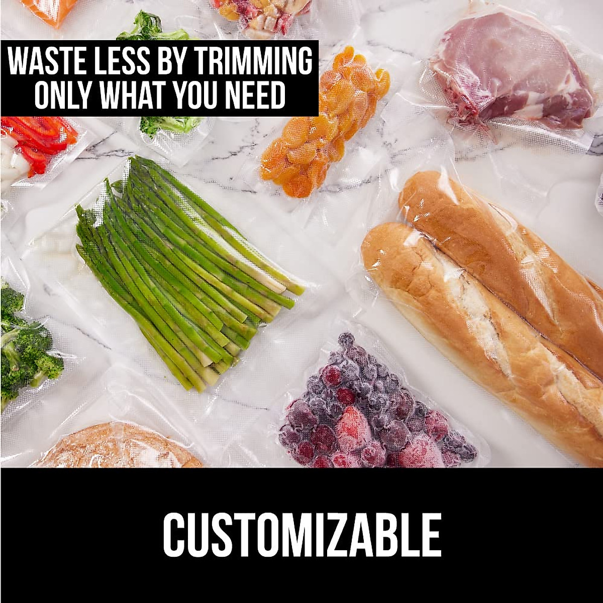 Gorilla Grip Airtight Vacuum Sealer Bags, 2 Pack, 6x Fresher Food, Pack A Meal Saver, Leakproof, Puncture Resistant, Prevents Freezer Burn, for Sous Vide, Microwave and Dishwasher Safe, 8 IN x 50 FT