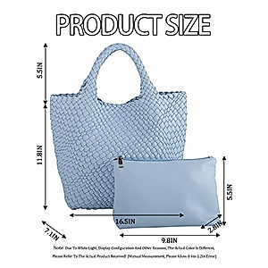 Large Woven Tote Handbags Women Vegan Leather Shoulder Top-Handle Travel Tote Bag Fashion Lady Underarm Shopper Bags + Purse Blue