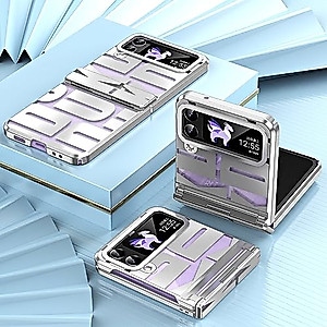 Cell Phone Case Ultra-Thin Lightweight Case Compatible with Samsung Galaxy Z Flip 4 with Hinge+Camera Lens Protector Shockproof Full Protective Rugged Cover (Electroplating) with Hard Protective Body