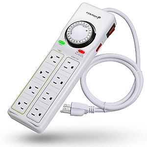 Fosmon Reptile Light Timer, 8-Outlet Timer Power Strip with Surge Protector, Mechanical Timer Extension Cord for Reptile Cage, Aquarium, Terrarium, Bearded Dragon/Reptile Habitats Tanks etc