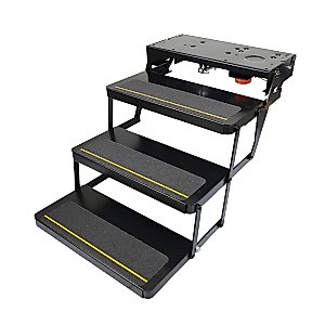 Kwikee 32 Series Electric Step Assembly, Logic Control Unit, Power Switch Kit for RV, Travel Trailers, Hidden Light, 8.5" Step Rise, Anti-Slip Surface, 12V DC Motor, Steel Construction - 3694042