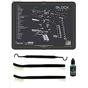 Gen 4 5 PC EDOG Schematic (Exploded View) Heavy Duty Pistol Cleaning 12x17 Padded Gun-Work Surface Protector Mat Solvent & Oil Resistant & 3 PC Cleaning Essentials & Clenzoil