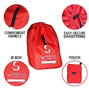 SLYNNAR Car Seat Travel Bag for Airplane - Fits Convertible Car Seats, Infant carriers & Booster Seats, Red Upgrade (Red Upgrade)